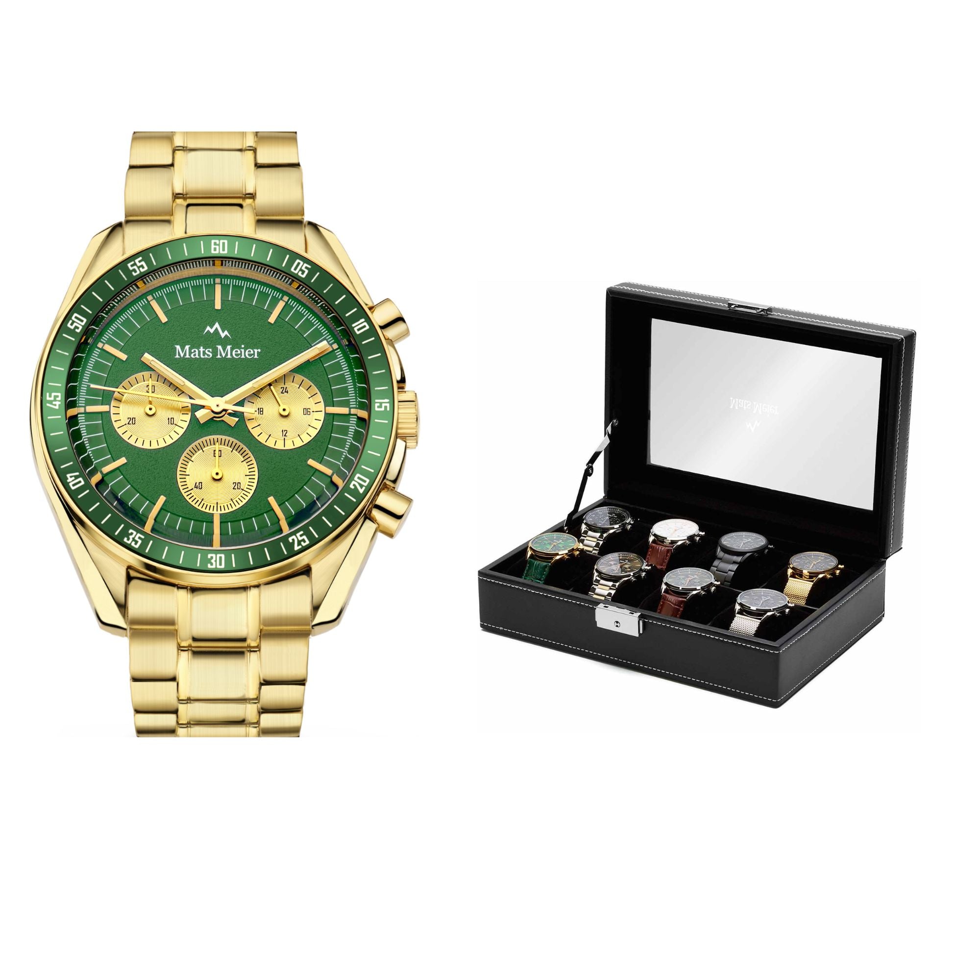 Mats Meier Grand Combin chronograph mens watch and watch box gift set