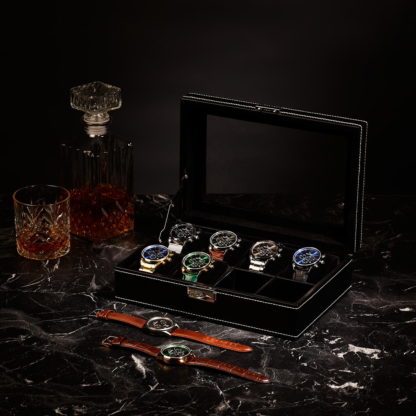 Mats Meier Grand Combin chronograph mens watch and watch box gift set